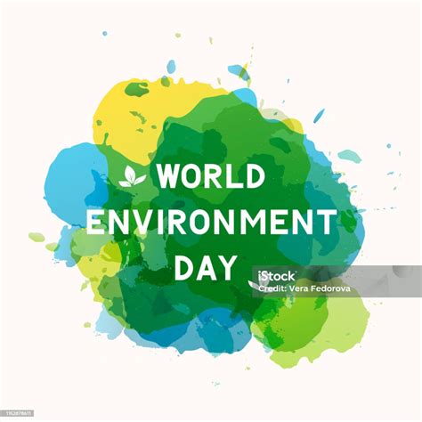 페인트 얼룩 배경에 나뭇잎과 세계 환경 일 레터링 생태 개념 타이포 그래피 포스터입니다 로고 디자인 배너 전단지 서명 인사말