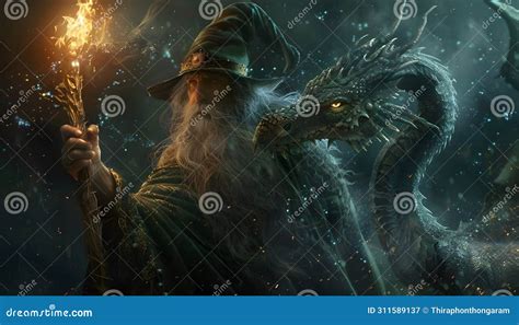 Wizard And Dragon Stock Illustration Illustration Of Wings 311589137