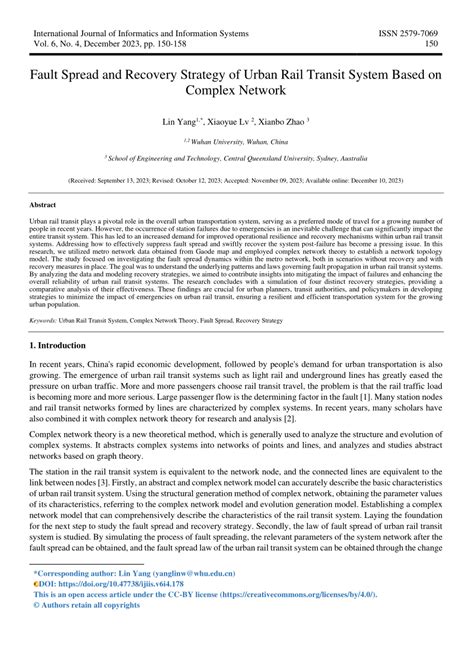 PDF Fault Spread And Recovery Strategy Of Urban Rail Transit System Based On Complex Network