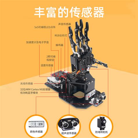 幻尔uhandbit开源机械手掌 Microbit可编程机器人创客教育套件虎窝淘