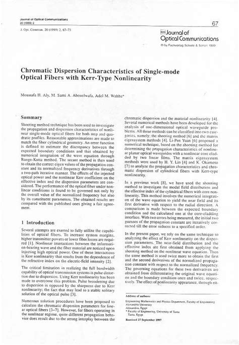 Pdf Chromatic Dispersion Characteristics Of Single Mode Optical