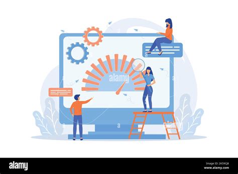 Tiny Business People Look At Product Performance Indicator Benchmark