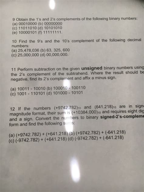 Solved 9 Obtain The 1s And 2s Complements Of The Following