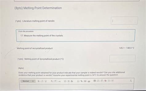 Solved Pts Melting Point Determination Pts Literature Chegg