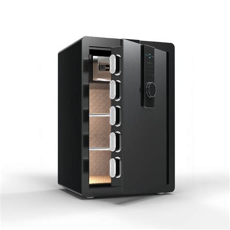 Steel 70cm High Biometric Fingerprint Safety Box Alarmed Vertical Lcd Touch Screen Matte Black