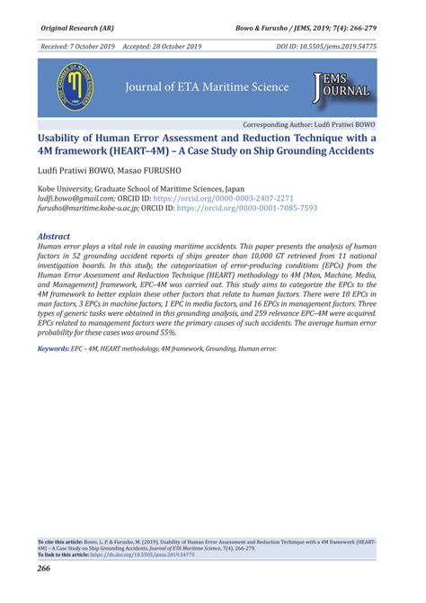 Pdf Usability Of Human Error Assessment And Reduction Technique With A 4m Framework Heart4m