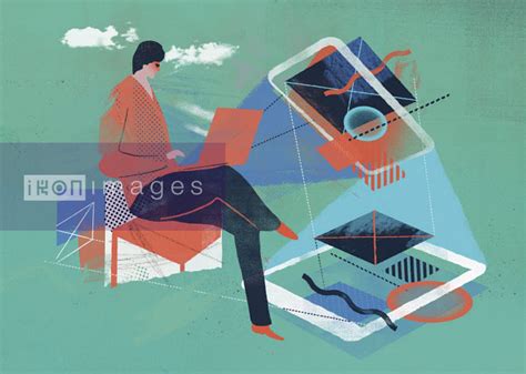 Stock Illustration Of Man Working On Laptop Using Cloud Computing