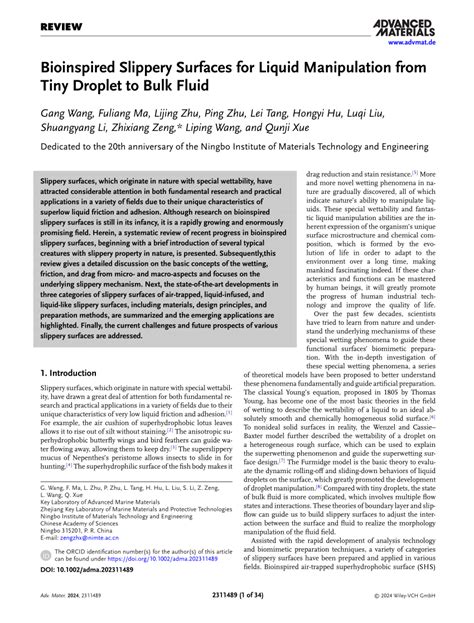 Bioinspired Slippery Surfaces For Liquid Manipulation From Tiny Droplet To Bulk Fluid Request Pdf