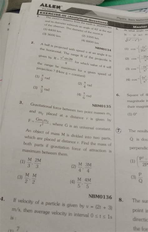 Alael Pre Medical Exercise Iii Analytical Questions The Moon S Distanc