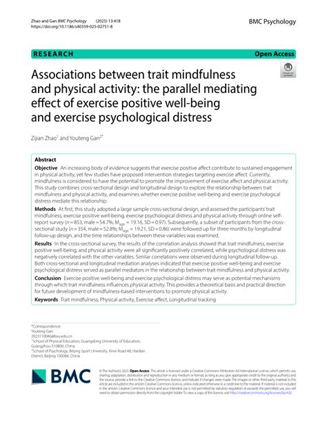 Pdf Associations Between Trait Mindfulness And Physical Activity The