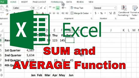excel sum and average function youtube