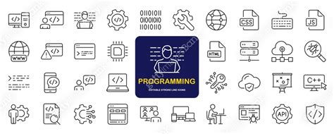 Programming Coding Set Of Web Icons In Line Style Software Development Icons For Web And Mobile