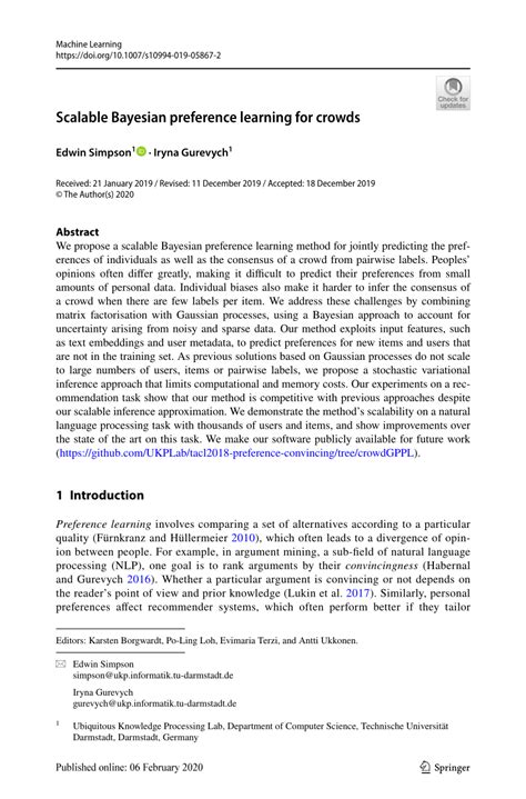 Pdf Scalable Bayesian Preference Learning For Crowds