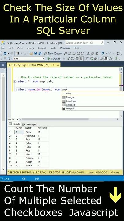 get size of values in a particular column sql server youtube
