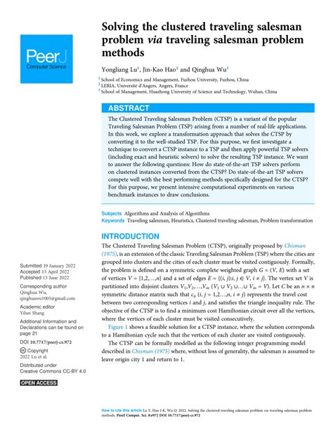 Pdf Solving The Clustered Traveling Salesman Problem Via Traveling