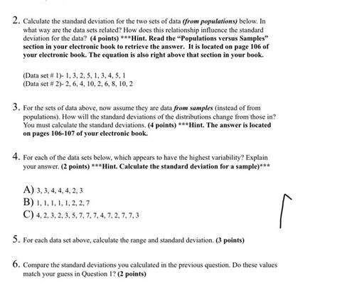 Solved Calculate The Standard Deviation For The Two Sets Chegg Com