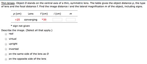 Solved Thin Lenses Object O Stands On The Central Axis Of A