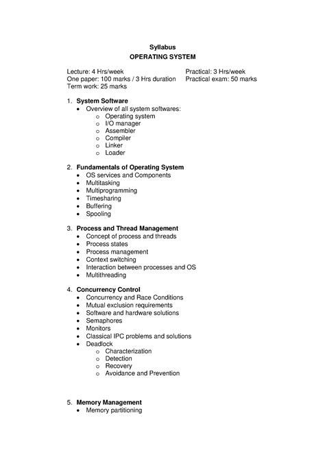 Mca Sem Ii Operating Systems Syllabus Operating System Lecture