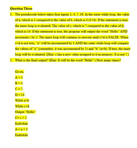 Solved Question Three 1 The Pseudocode Below Takes Four