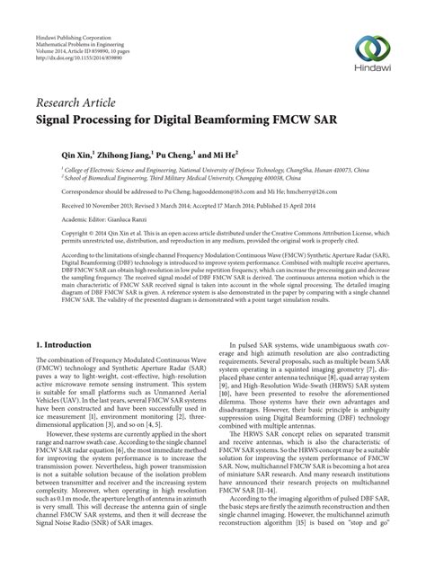 Pdf Signal Processing For Digital Beamforming Fmcw Sar