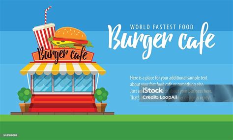 햄버거가 있는 패스트푸드 카페 전단지 또는 배너 디자인 상점에 대한 스톡 벡터 아트 및 기타 이미지 상점 즉석식 패스트 푸드점 Istock