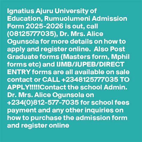Ignatius Ajuru University of Education, Rumuolumeni Admission Form 2025 ...