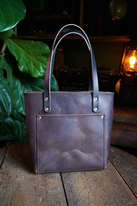 Mini Leather Tote With Pocket Handmade Leather Bag Made In Canada