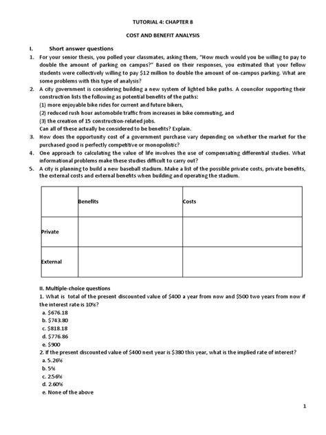 Tutorial 4 Cost And Benefit Analysis Download Free Pdf Cost