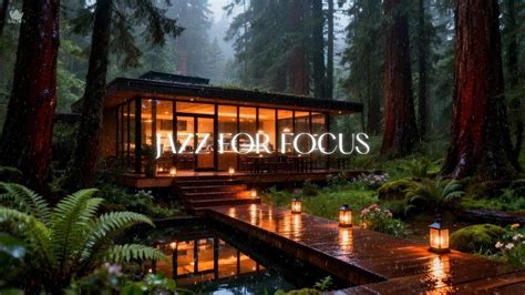Cozy Forest Cabin Jazz Ambience 🌧️ Relaxing Smooth Jazz And Rain Sounds