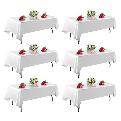 6 Pack White 60x126 Inch Rectangle Tablecloths Polyester Table Cloth
