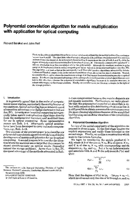 pdf polynomial convolution algorithm for matrix multiplication with