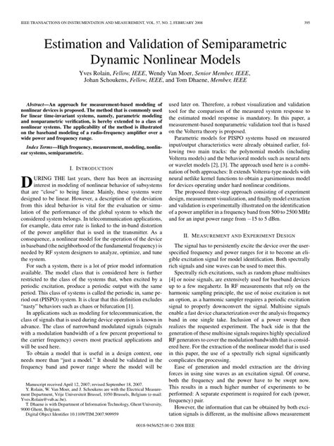 Pdf Estimation And Validation Of Semiparametric Dynamic Nonlinear Models
