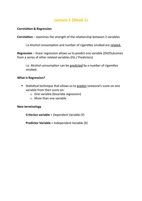 Quants Revision Lecture Week Correlation Regression Correlation Examines The Studocu