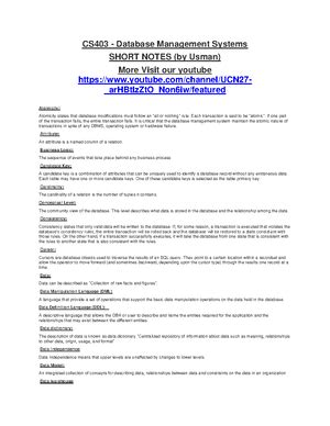 CS403 Mcq S Final Term By Vu Topper RM 2 CS 403 Database Management Update MCQS For Final