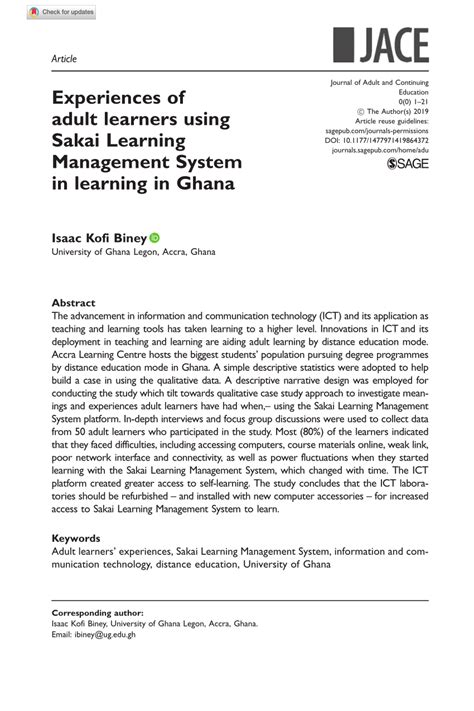 Pdf Experiences Of Adult Learners Using Sakai Learning Management