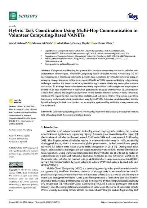 Pdf Hybrid Task Coordination Using Multi Hop Communication In Volunteer Computing Based Vanets
