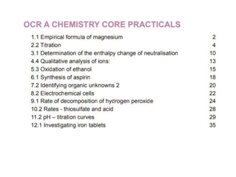 A Level Ocr A Chemistry 12 A Core Practical Write Ups Summary