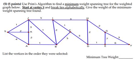 solved 5 5 points use prim s algorithm to find a