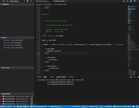Erro não é mostrado quando a função é executada diretamente pelo VSCODE Issue totvs tds