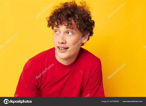 Cute Red Haired Guy Red T Shirt Fun Posing Casual Wear Isolated