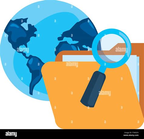 World Folder Magnifier Cybersecurity Data Protection Vector Illustration Stock Vector Image