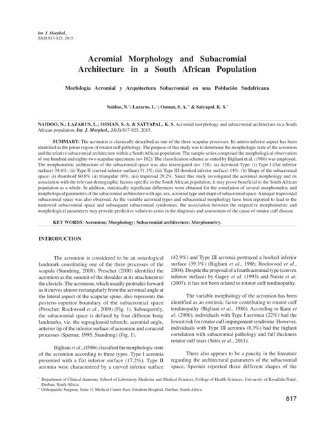 Pdf Acromial Morphology And Subacromial Architecture In A South