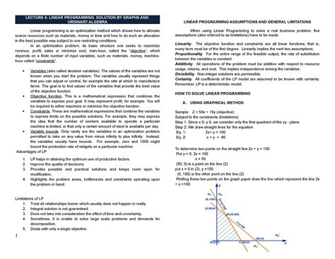 Lecture 5 Linear Programming Lecture 4 Linear Programming Solution