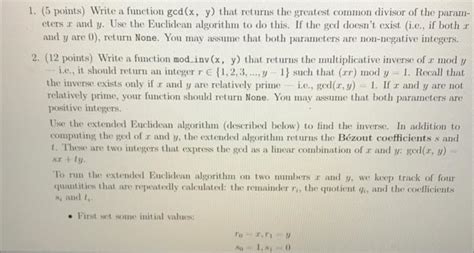solved 1 5 points write a function gcd x y that returns