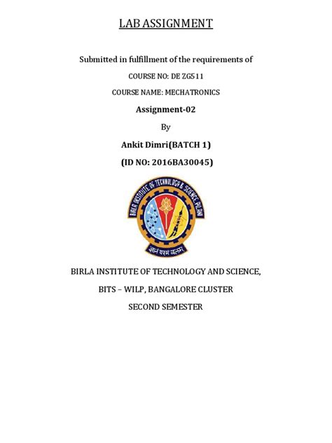 Assignment 02 Report Mechatronics 2016ba30045 Pdf