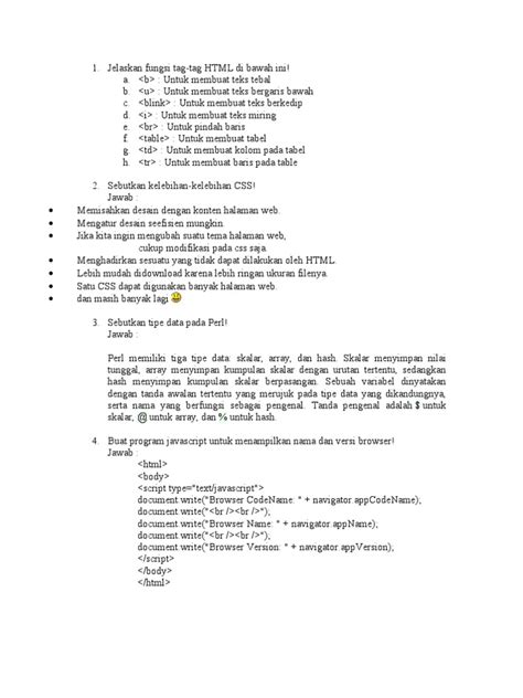 Contoh Soal Javascript Beserta Jawabannya Kisi Kisi Soal
