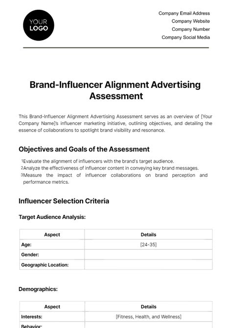 Free Brand Influencer Alignment Advertising Assessment Template To Edit