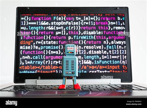 robot with source code screen artificial intelligence deep learning