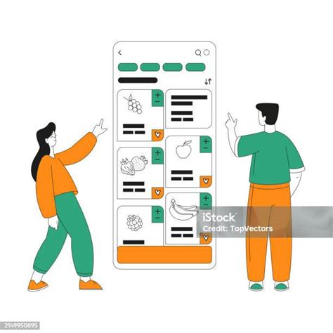 남자와 여자 캐릭터 사용 음식 배달 앱 주문하다 벡터 일러스트 더하기 기호에 대한 스톡 벡터 아트 및 기타 이미지 더하기 기호 서비스 Brand Name Smart