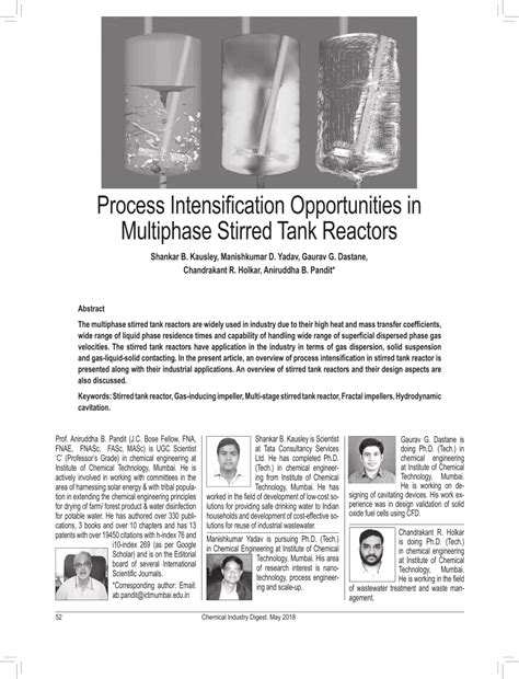 Pdf Process Intensification Opportunities In Multiphase Stirred Tank